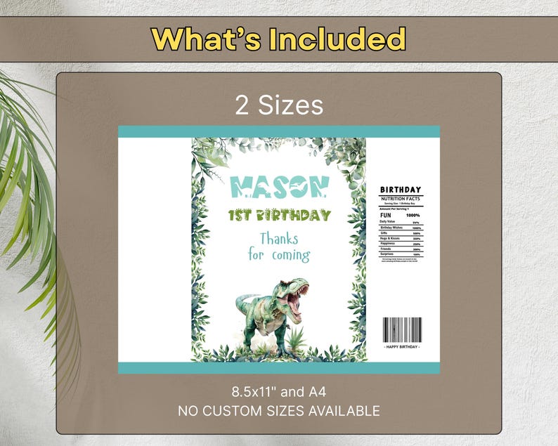 Editable Dinosaur Chip Bag Wrapper – Dino Birthday Party Favor ...