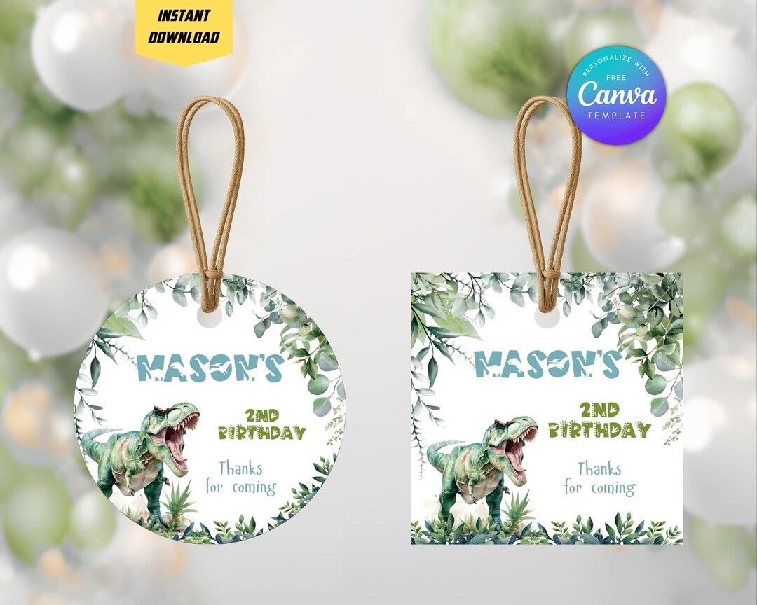 Editable Dinosaur Favor Tags – Dino 1st Birthday Printable Gift & Thank ...