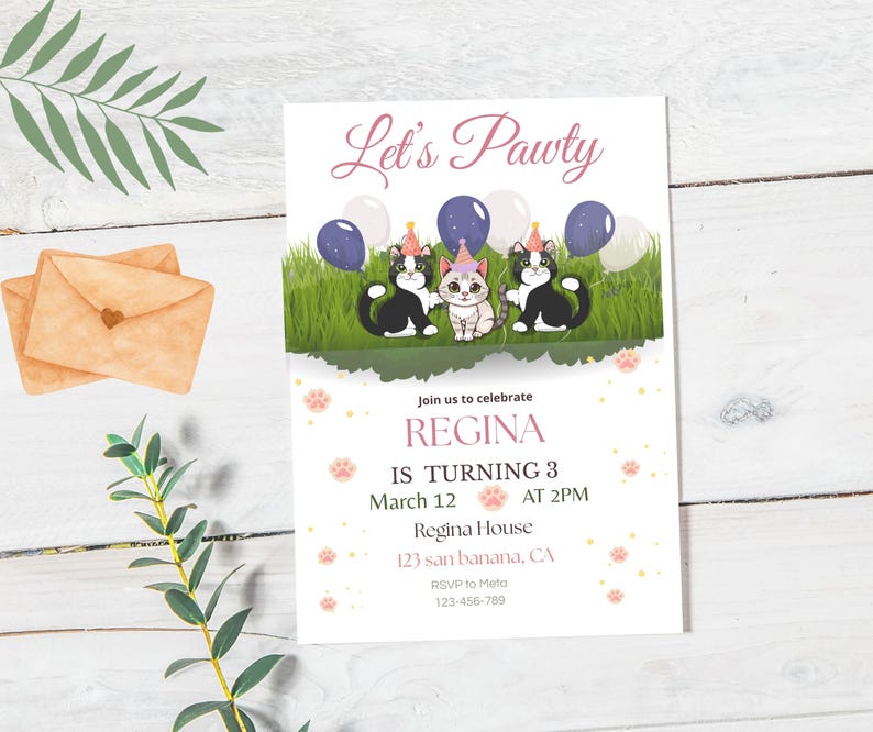 Let's Pawty, Cat Theme Party, Kawaii Kitty, Birthday Activity, Colorful ...