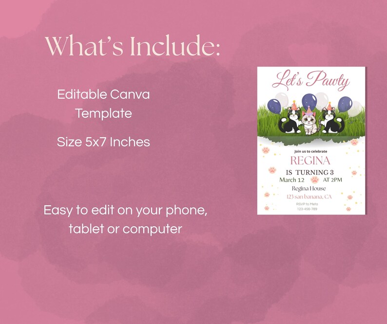 Let's Pawty, Cat Theme Party, Kawaii Kitty, Birthday Activity, Colorful ...