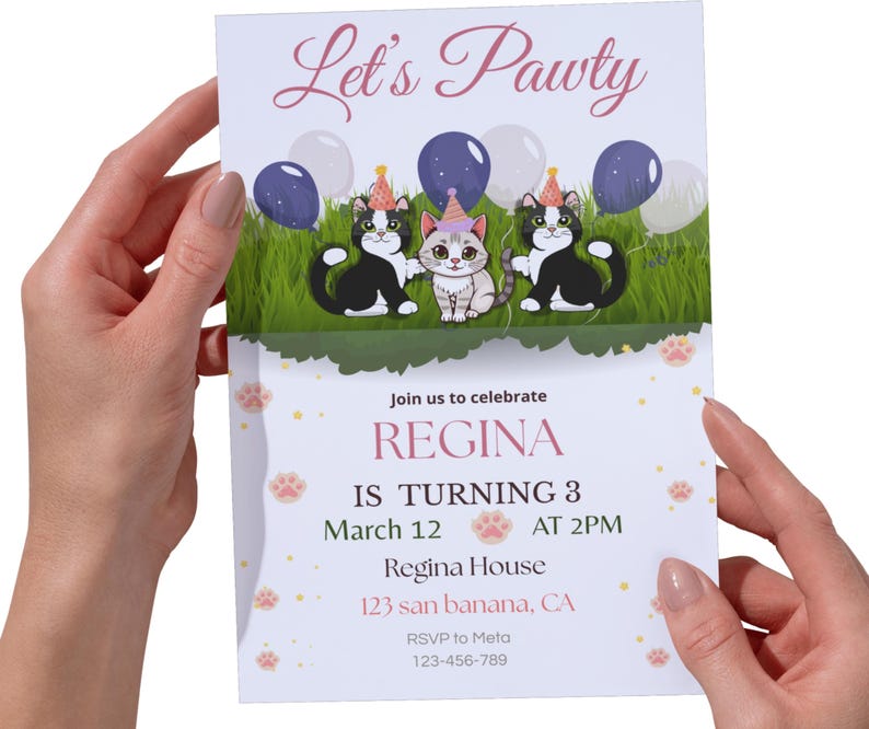 Let's Pawty, Cat Theme Party, Kawaii Kitty, Birthday Activity, Colorful ...