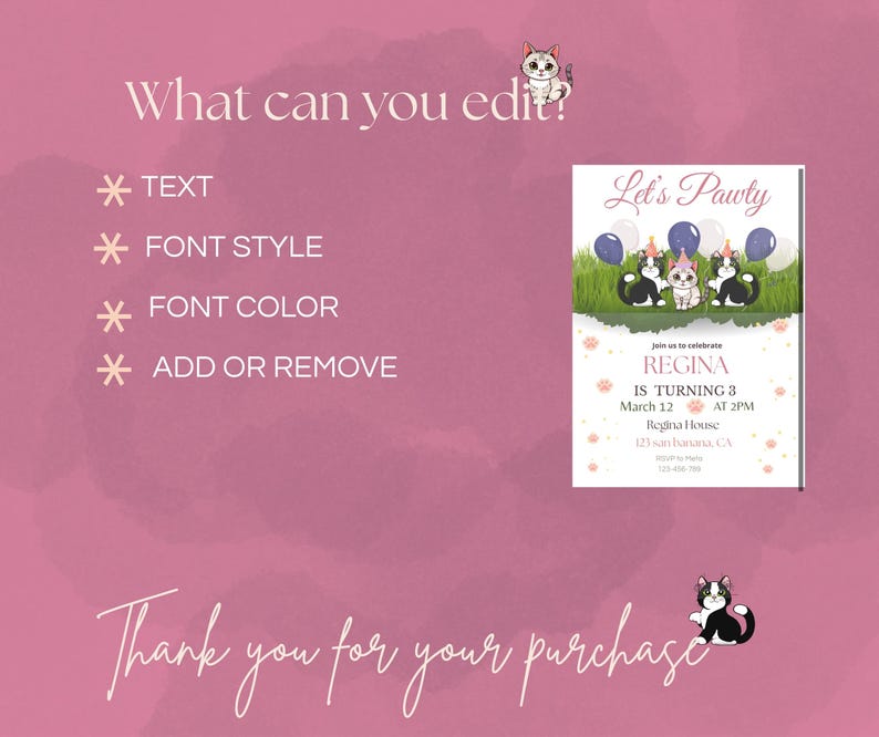 Let's Pawty, Cat Theme Party, Kawaii Kitty, Birthday Activity, Colorful ...