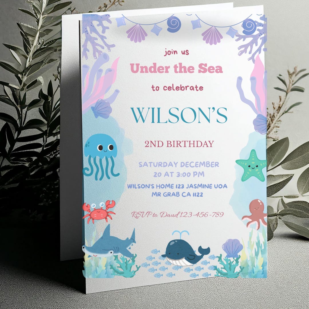 Under the Sea, Pool Party, Ocean Animals, Shark, Beach Invitation, 2nd ...
