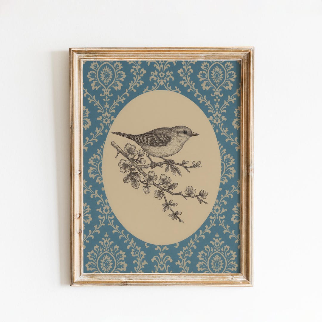 Baroque Bird Art Print – Vintage Style Ink Bird Poster - Etsy
