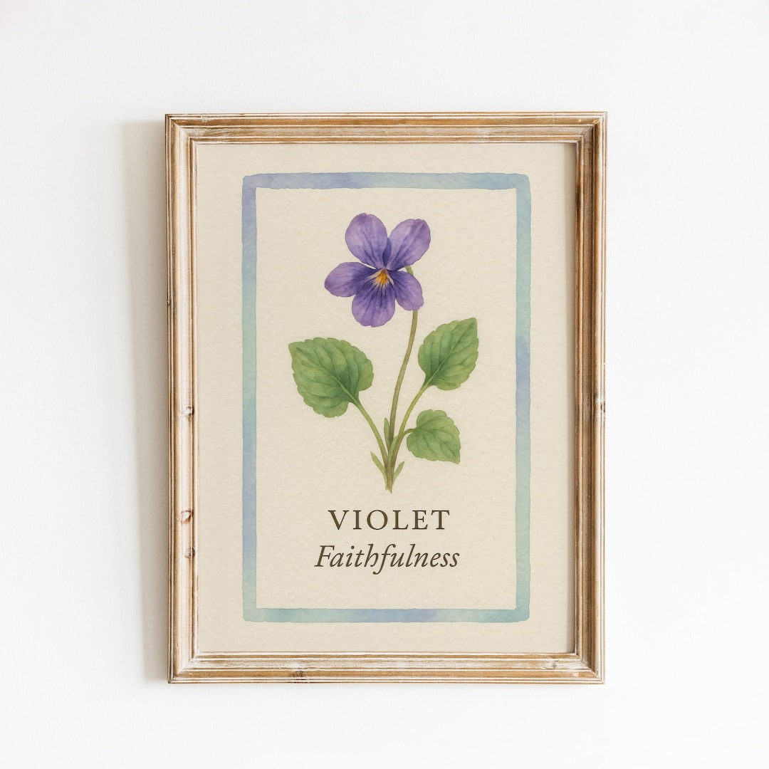 Violet Flower Poster – Botanical Wall Art With "faithfulness" Text ...