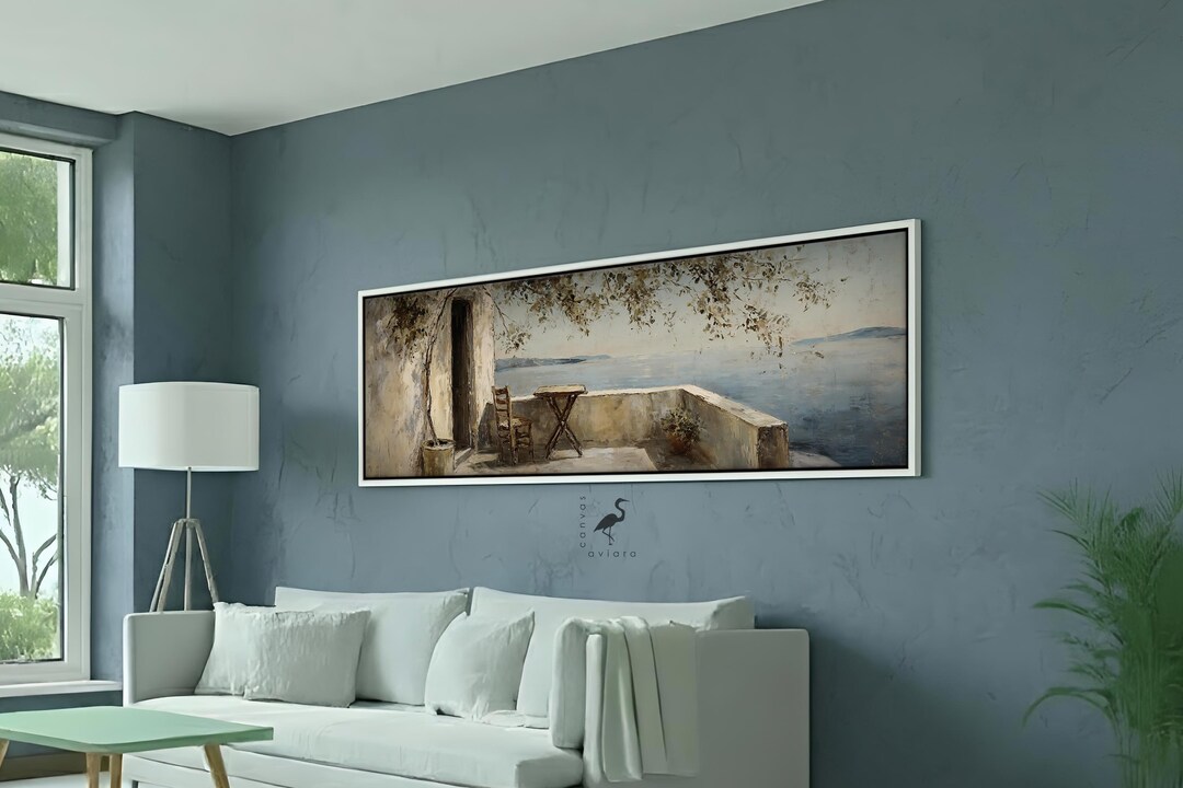 Abstract Aegean Seaside Terrace – Impressionist Mediterranean Patio Art ...