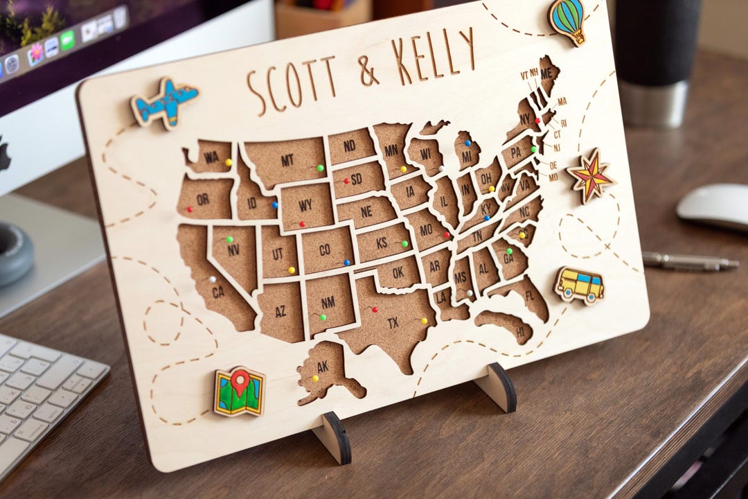 Push Pins USA Map Personalized, Wooden Map, Travel Map Unites States ...