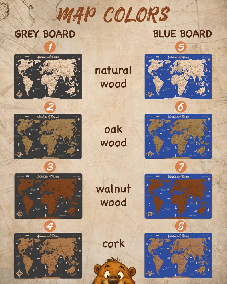 World Map Push Pin, Wooden World Map Wall Art, 3 Piece Travel Map Wall ...
