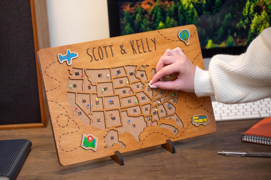 USA Cork Board Map With Free Pins, Personalized United States Map Push ...