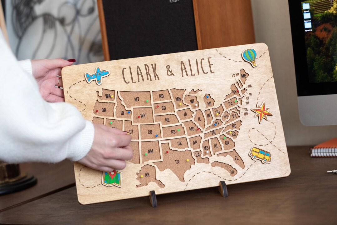 Custom Push Pin USA Map, Adventure Map of United States Wood and Cork ...