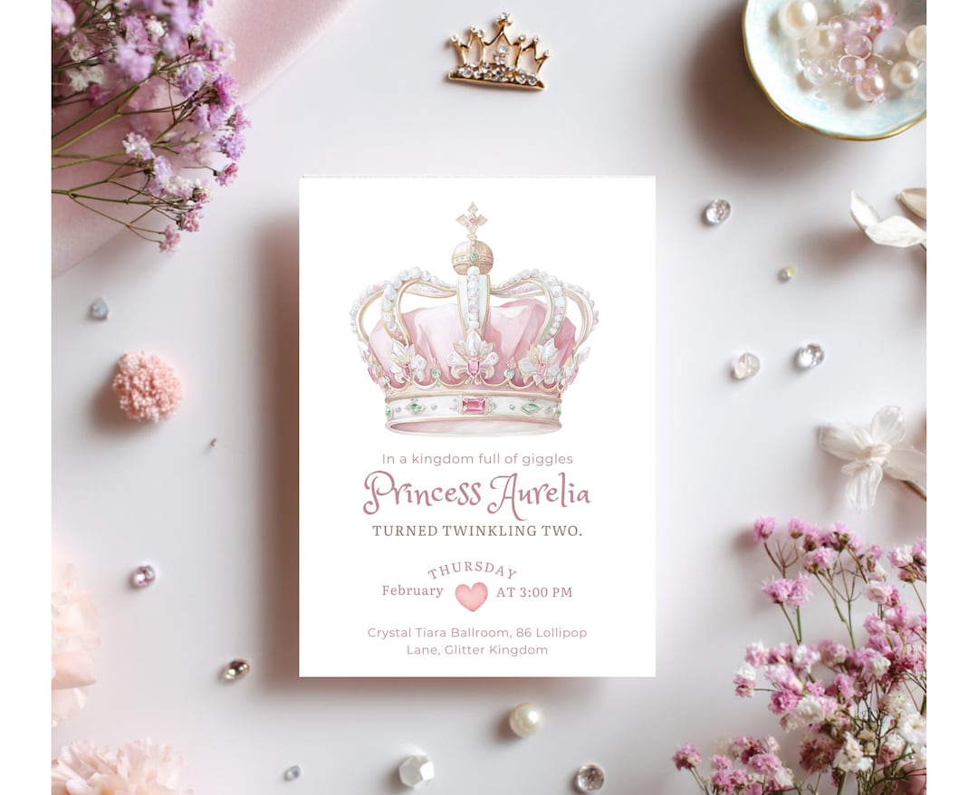 Royal Princess Crown Invitation, Fairytale Party Invite, Editable 5x7 ...