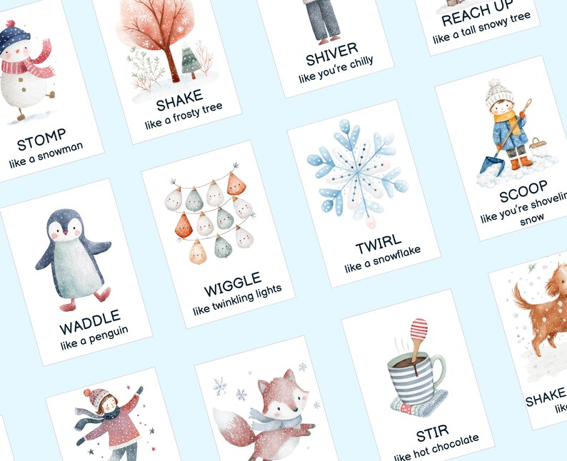 Winter Movement Cards for Kids | Printable Gross Motor Flashcards ...