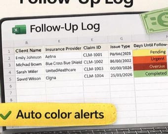 Follow-up Log for Insurance Claims – Excel & Google Sheets | Payment ...
