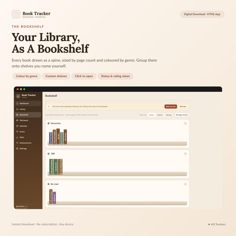 Book Tracker Spreadsheet | Digital Reading Journal, Library, TBR (HTML ...