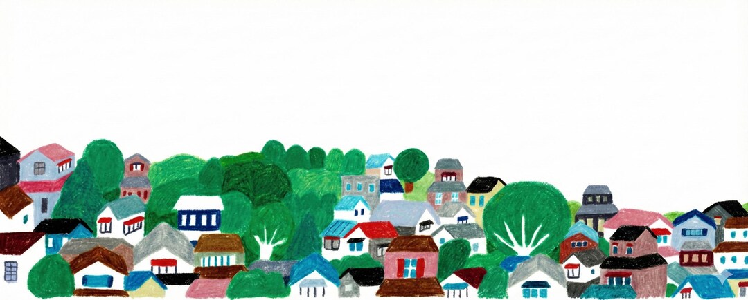 Hand Drawn Colorful Townscape With Houses and Trees - Etsy