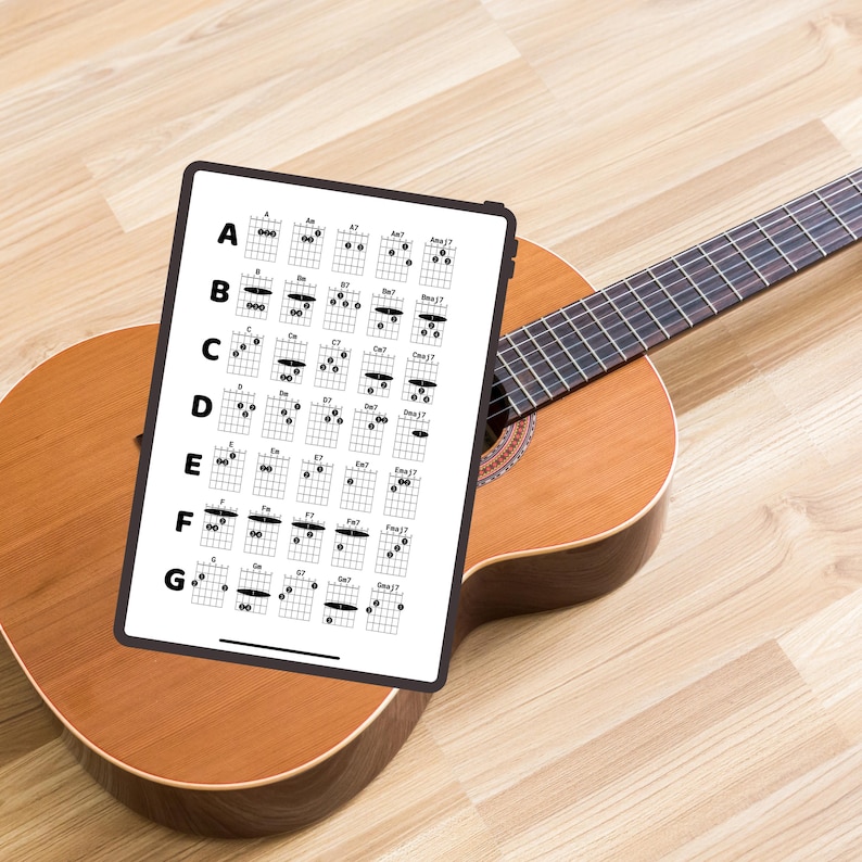 Black & White Guitar Chord Chart – 35 Essential Chords (major, Minor, 7 ...