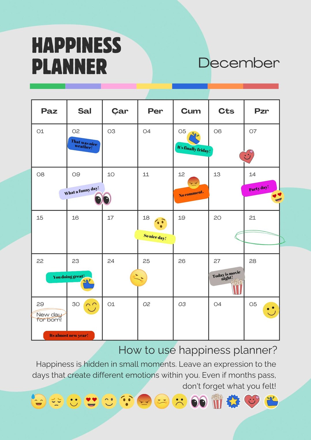 Happiness Planner | Self Care Wellness Journal | Daily Gratitude Mood ...