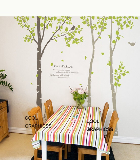 3 Birch Trees 102 inches Vinyl Wall Decal Sticker Art | Etsy
