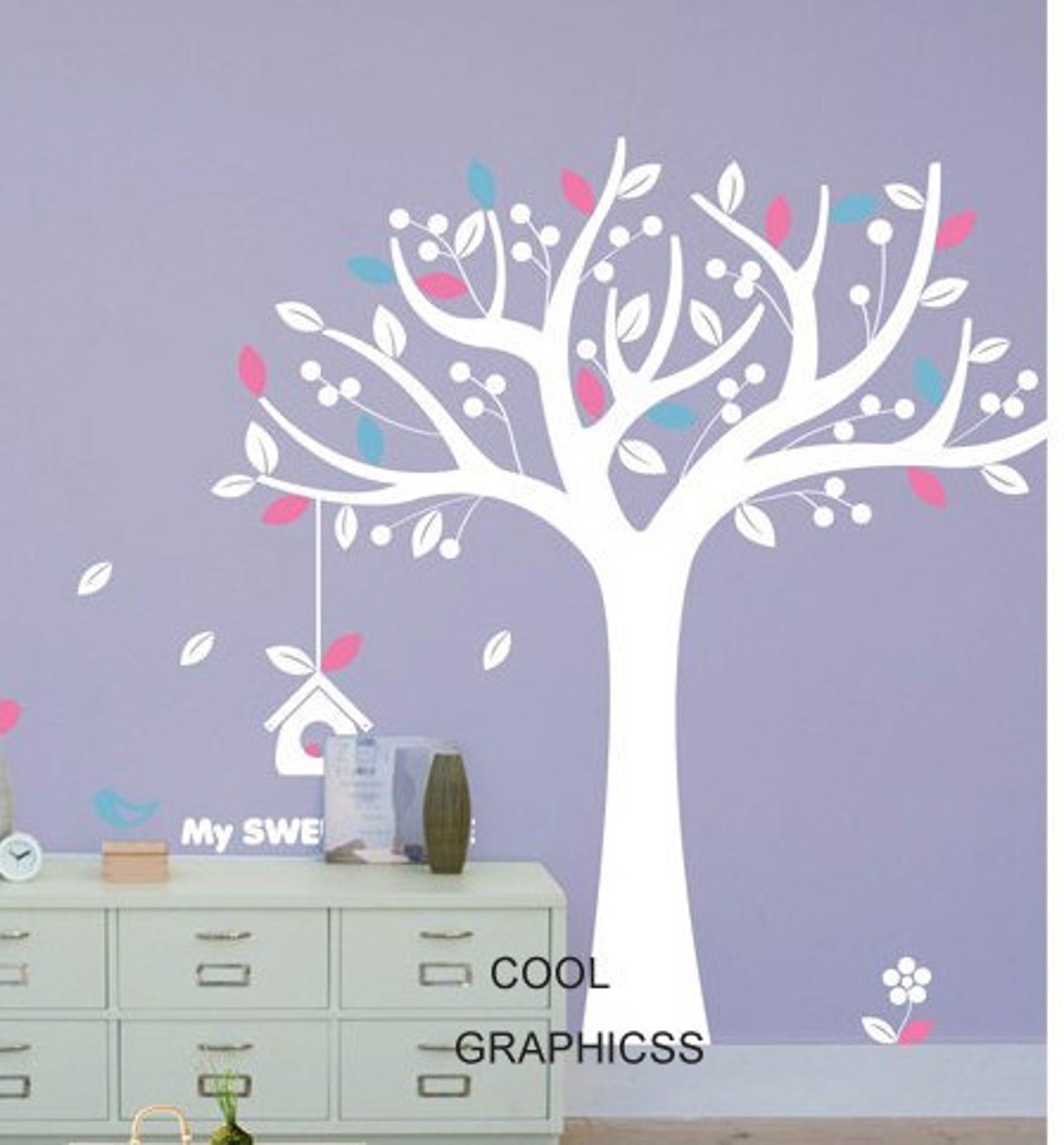 My Sweet Home Cute Tree With Birds and Bird House vinyl - Etsy