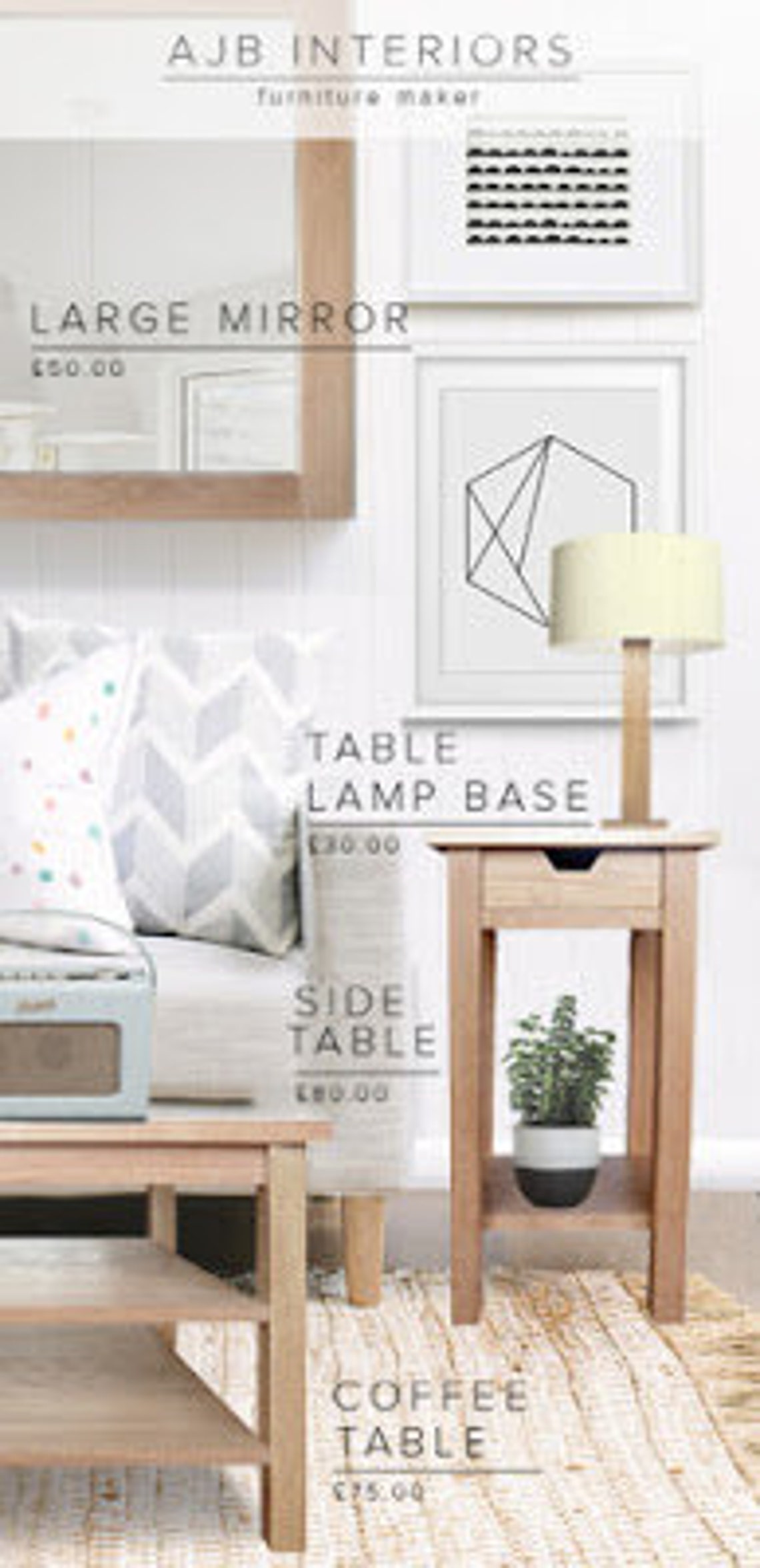 Any Size Corner Side Triangle Table With Shelf New Solid Oak Wood ...