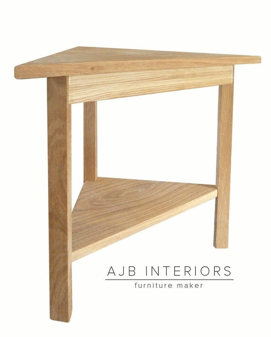 Any Size Corner Side Triangle Table With Shelf New Solid Oak Wood ...