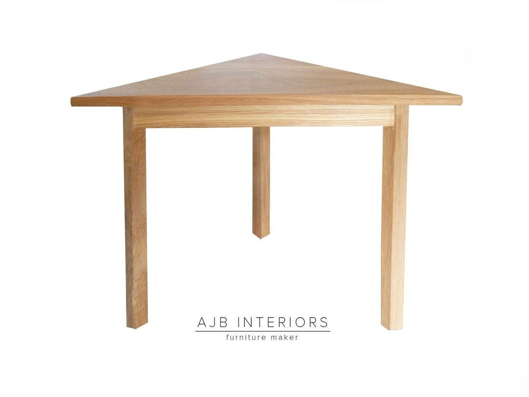 Solid Oak Corner Side, End, Bedside Triangle Wood Table. UK Handmade to ...