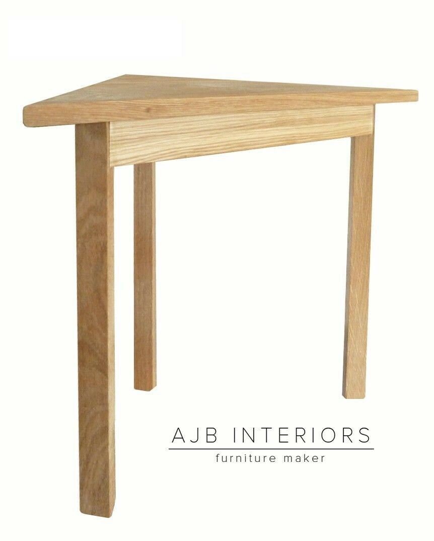 Solid Oak Corner Side, End, Bedside Triangle Wood Table. UK Handmade to ...