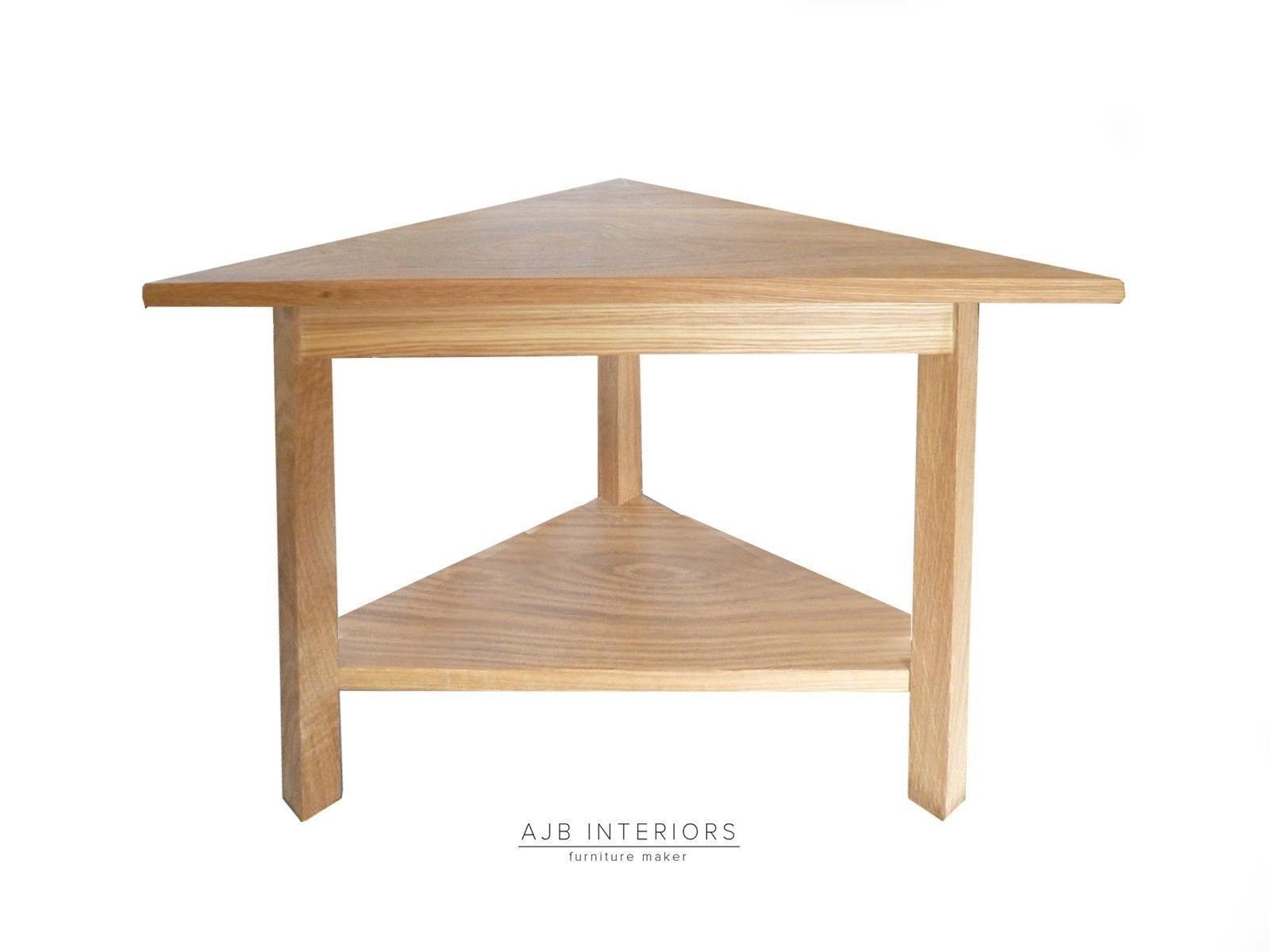 Any Size Corner Side Triangle Table With Shelf New Solid Oak Wood ...