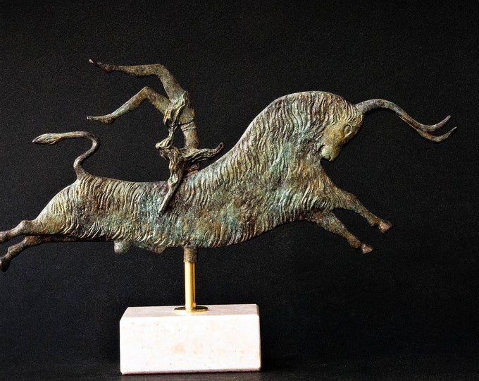 Greek Minoan Bull Leaping Bronze Statue, Crete Museum Replica Metal ...