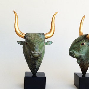 Greek Minoan Bull Statue, Bullhead Bronze Sculpture, Greek Mythology ...
