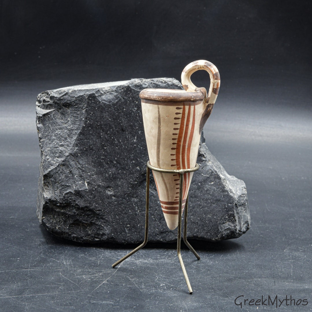 Greek Minoan Terracotta Vase, Mini Hand-painted Conical Pouring Vessel ...