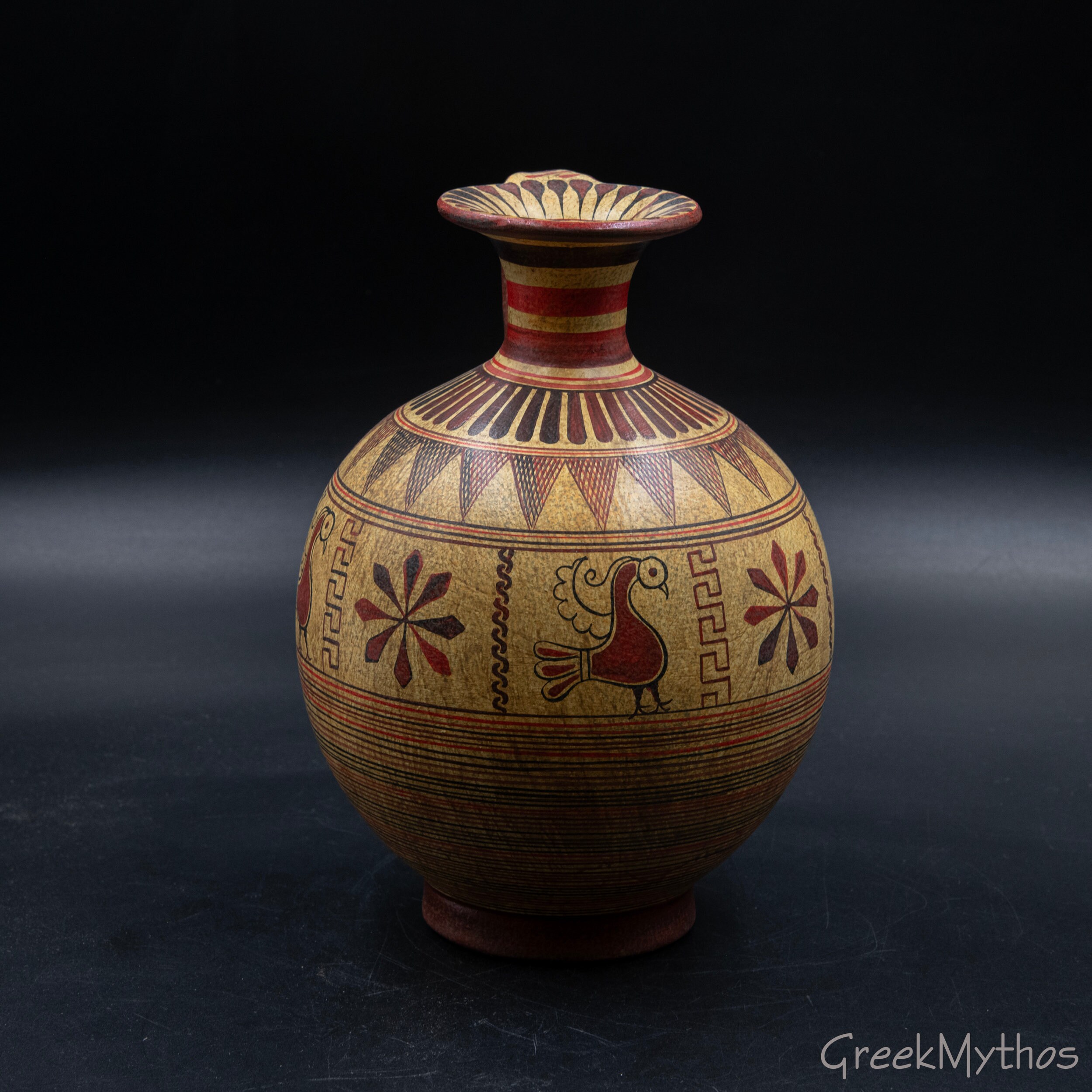 Greek-Corinthian Globular Vessel Aryballos, Hand-Painted Terracotta Jar ...