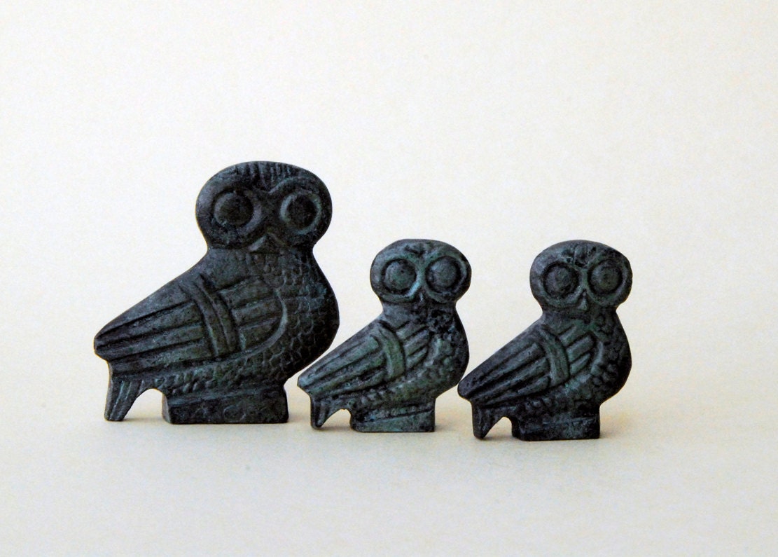 Small Bronze Flat Owl, Ancient Greek Bird of Wisdom Goddess Athena ...