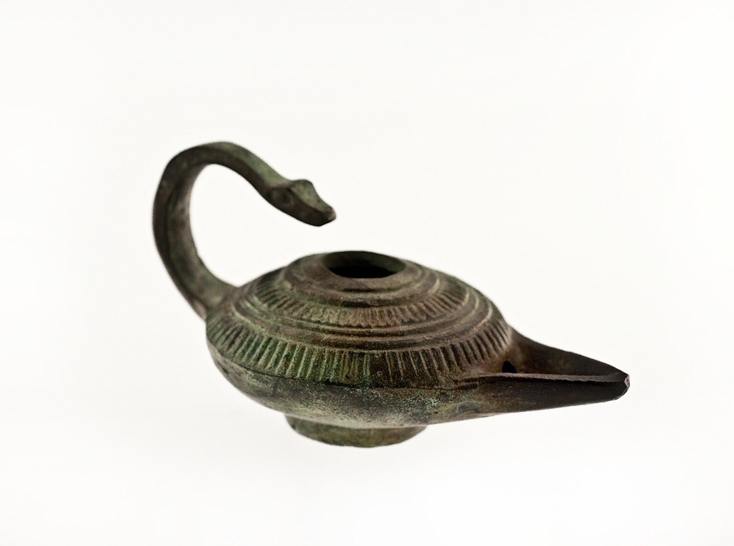 Ancient Greek Miniature Oil Lamp, Bronze Oil Lamp with Serpent Handle ...