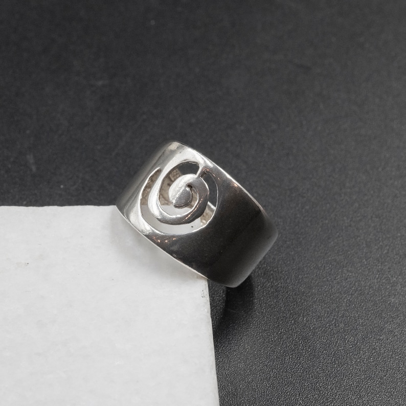 Wide Band Sterling Silver Spiral Ring, Unisex Infinity Symbol Statement ...