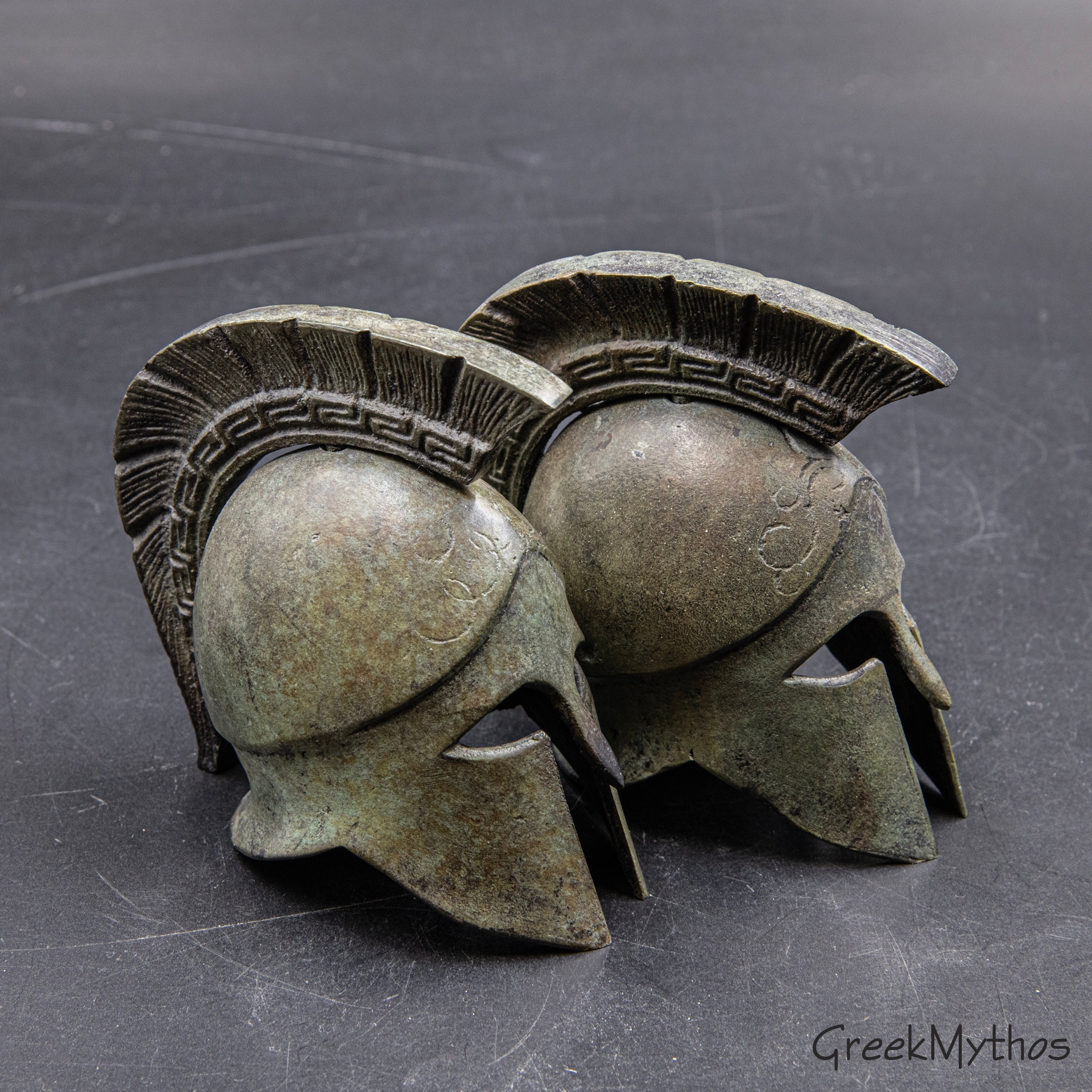 Ancient Greek Mini Bronze Helmet with Greek Key Crest, Corinthian ...