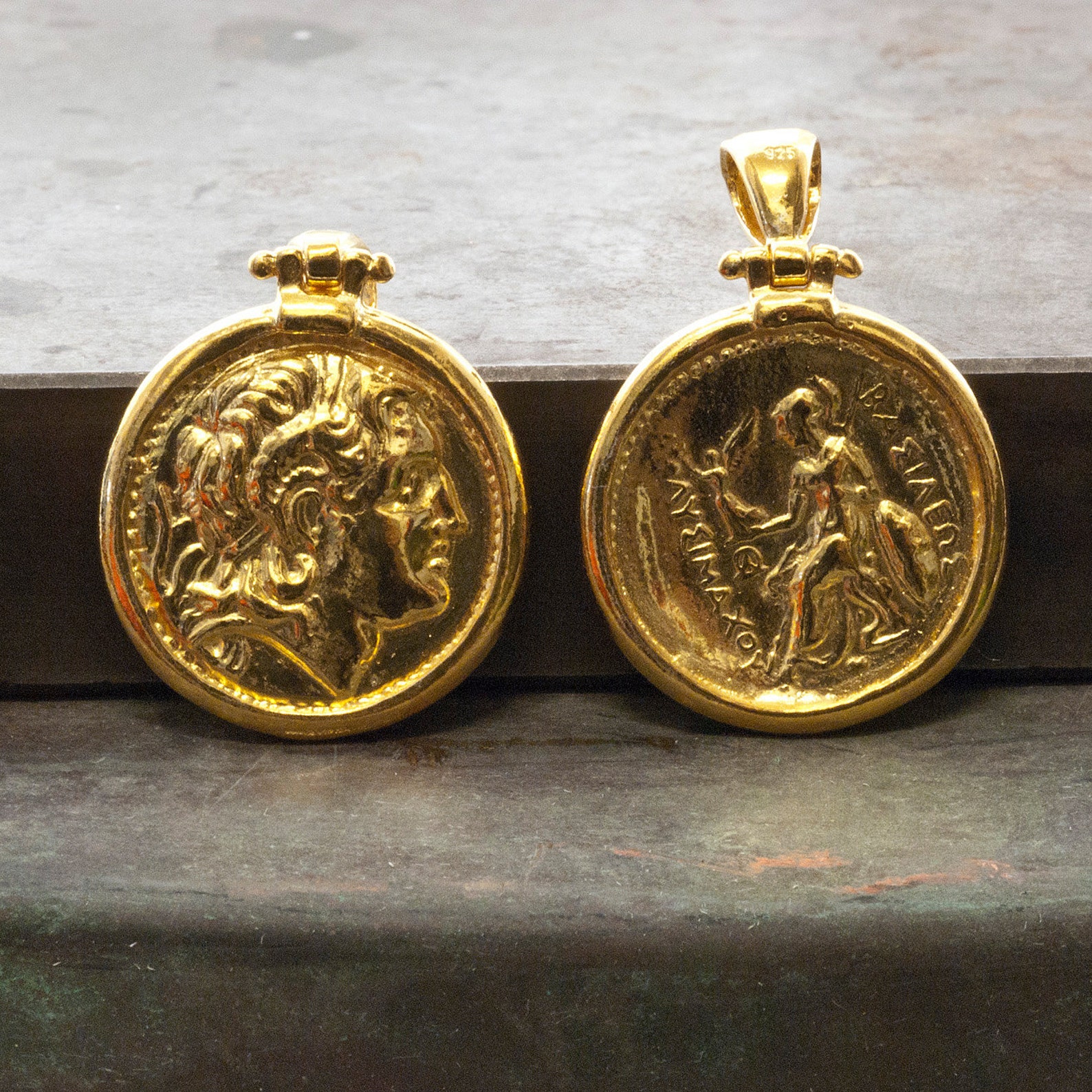 Gold Greek Ancient Coin Necklace Men Coin Pendant Alexander - Etsy