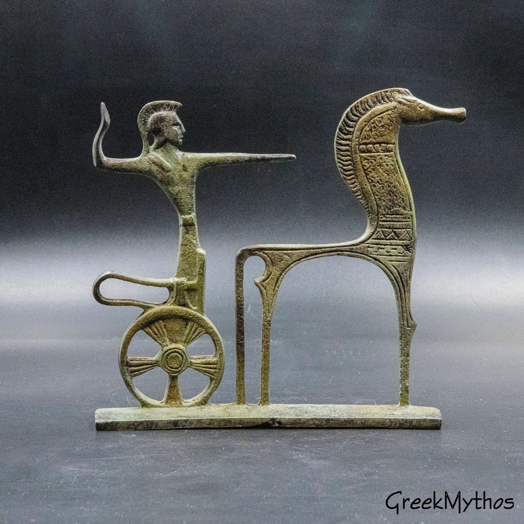 Ancient Greek Horse Chariot and Charioteer Bronze Statue, Museum ...