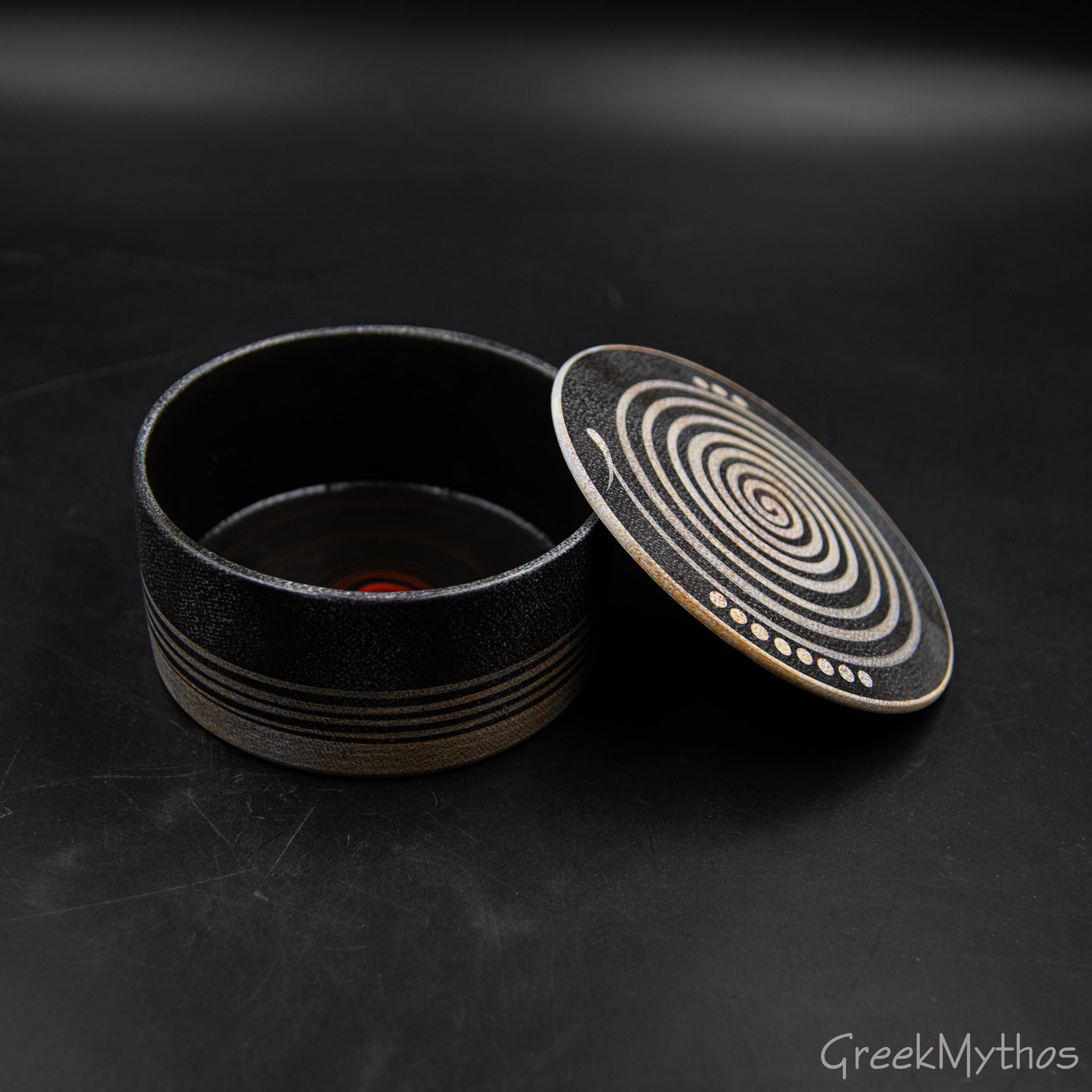 Ancient Greek Minoan Terracotta Box, Hand-Painted Black & White ...