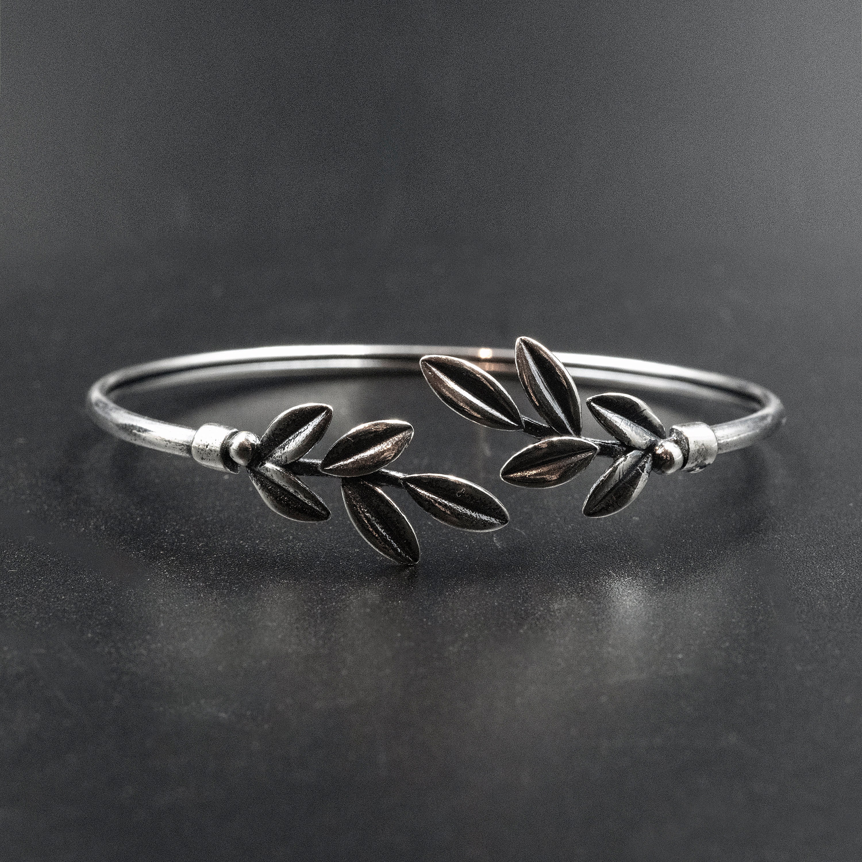 Olive Leaves Sterling Silver Twisted Cuff Bracelet, Goddess Athena