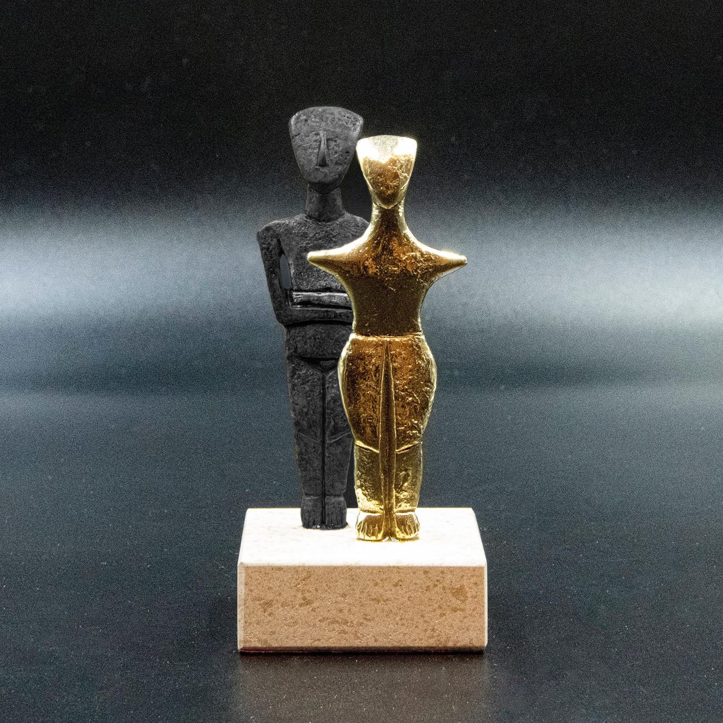 Cycladic Figures Gold and Black Small Statue, Abstract Ancient Greek ...
