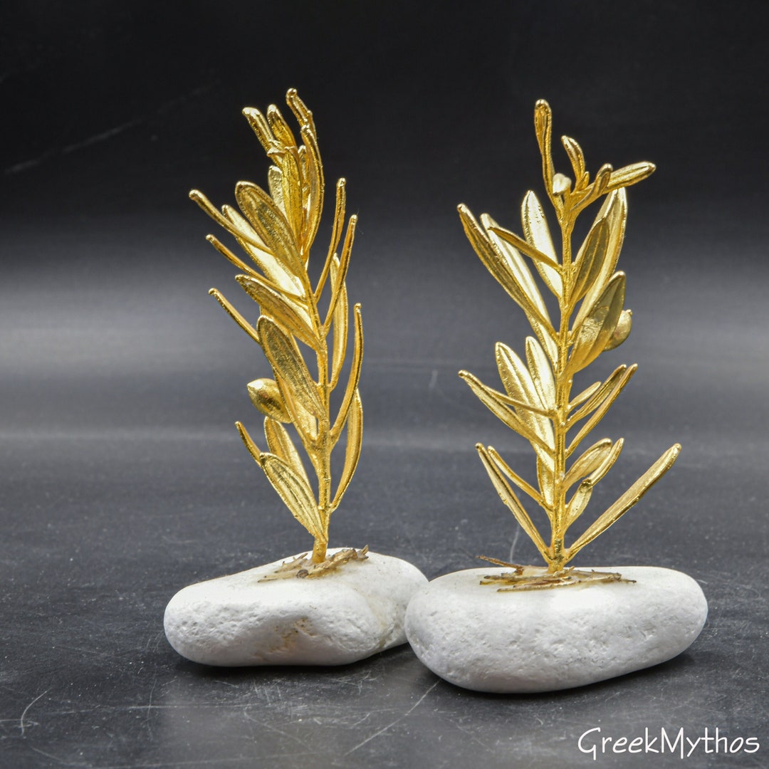 Gold Olive Tree Branch on White Marble, Real Natural Olive Tree Branch ...