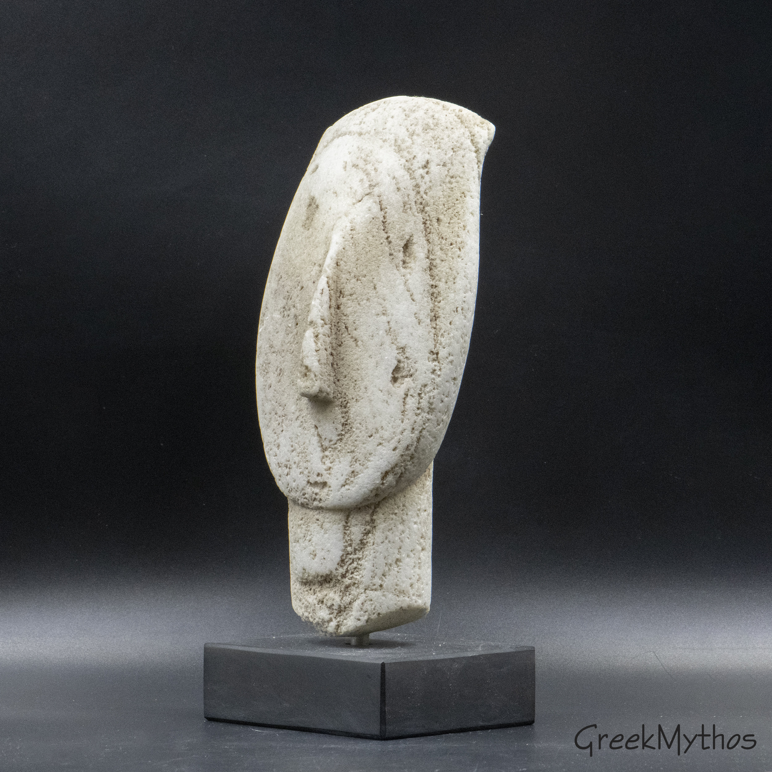 Greek Cycladic Figurine Head Statue Handsculpted on White Aged Marble ...