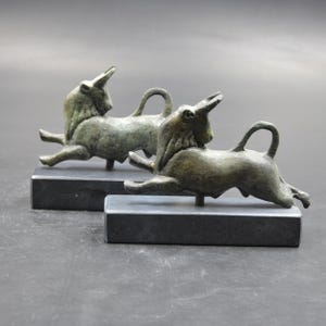 Greek Minoan Bull Small Bronze Sculpture, Bull in Leap Metal Sculpture ...