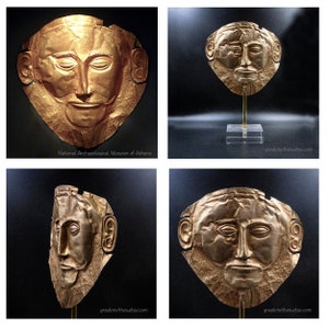Large Ancient Greek Mycenean Mask of Agamemnon, Copper 24K Gold Plated ...