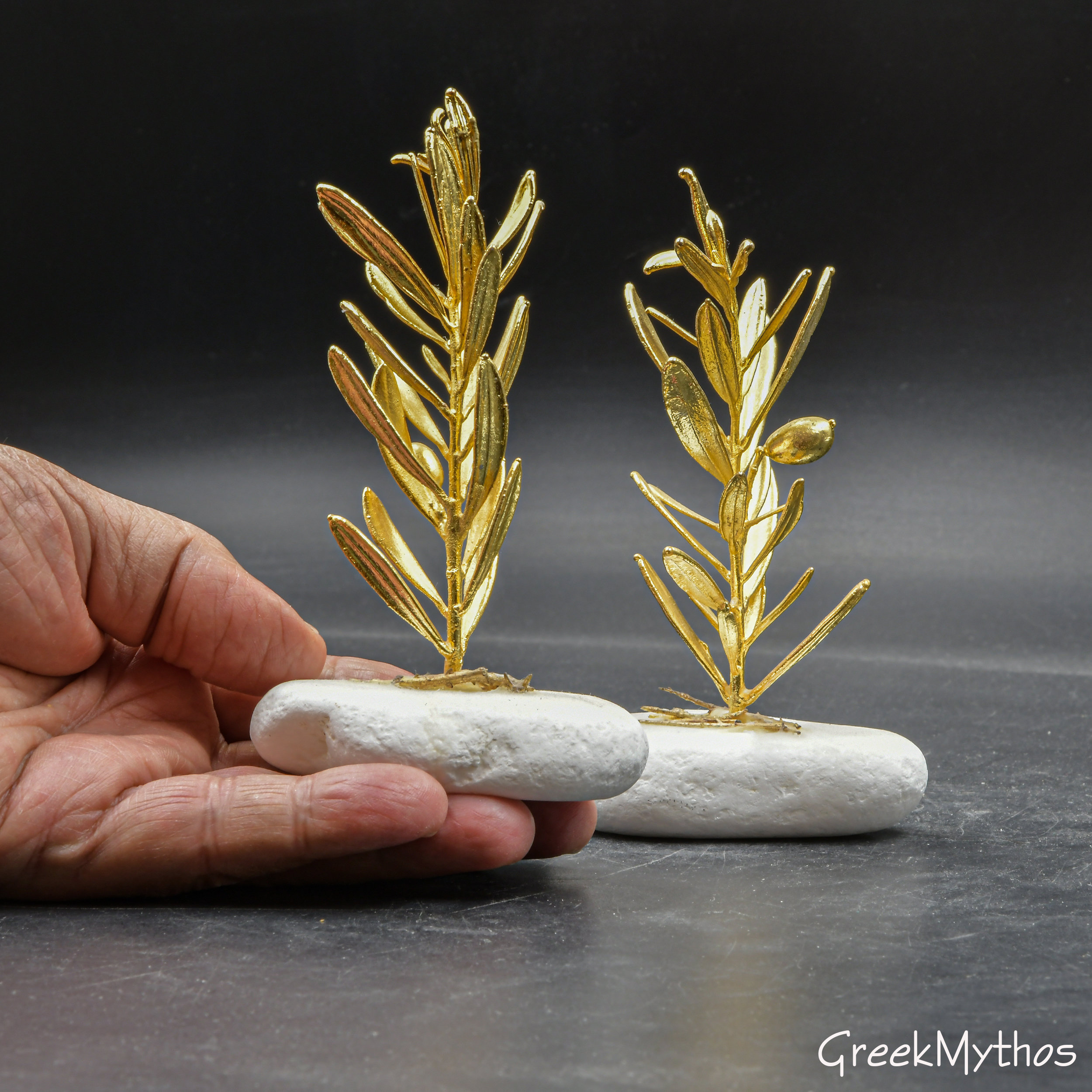 Gold Olive Tree Branch on White Marble, Real Natural Olive Tree Branch ...