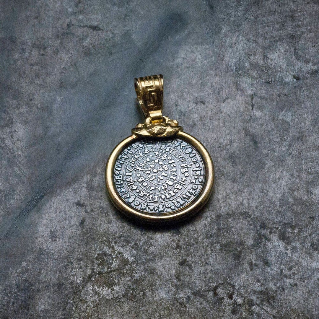 Pendentif disque minoen Phaistos : collier grec en argent sterling et ...