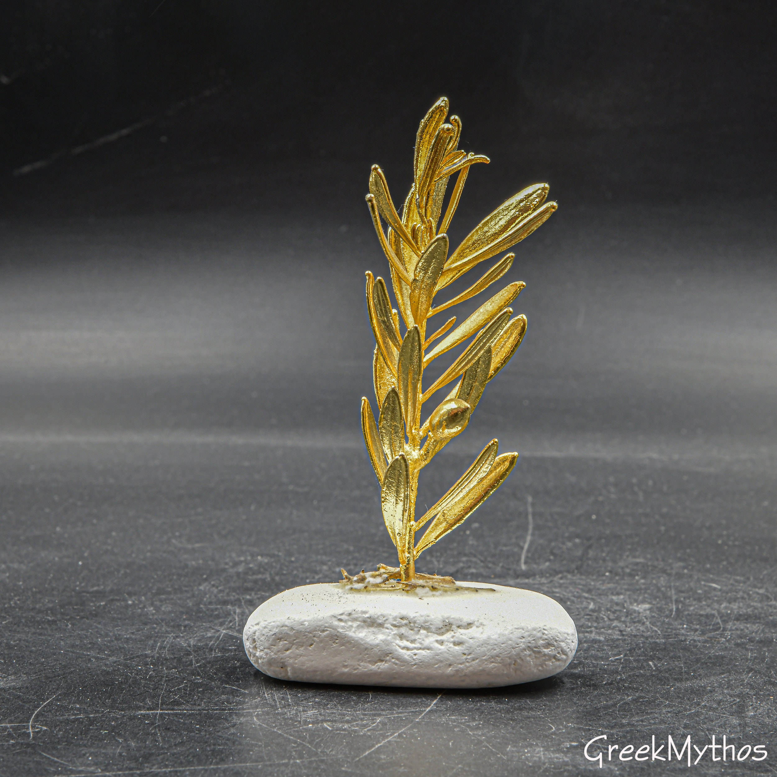 Gold Olive Tree Branch on White Marble, Real Natural Olive Tree Branch ...