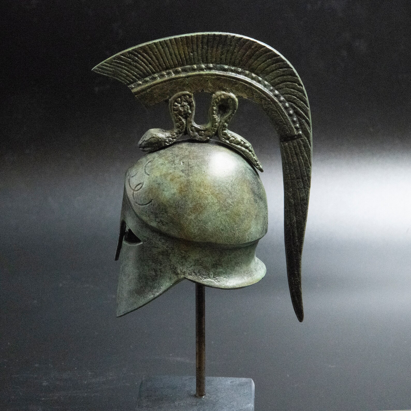 Ancient Greek Spartan Bronze Helmet With Spiraling Serpent Crest ...