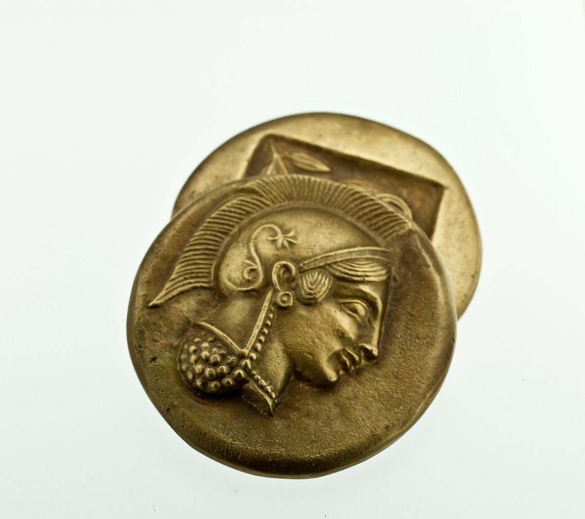 Ancient Greek Coin Bronze Paperweight With Goddess of Wisdom - Etsy